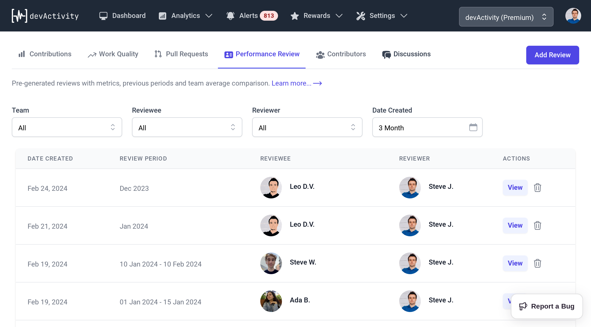 devActivity - Performance Review
